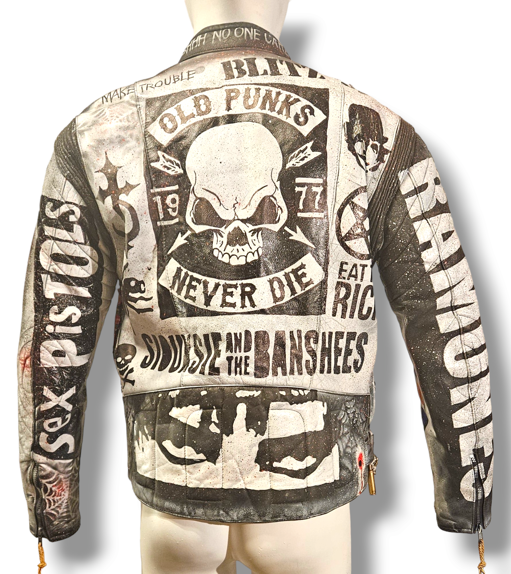 Vintage Leather Spiked Hand Painted Patches Punk Rock Bikers Jacket Al ...