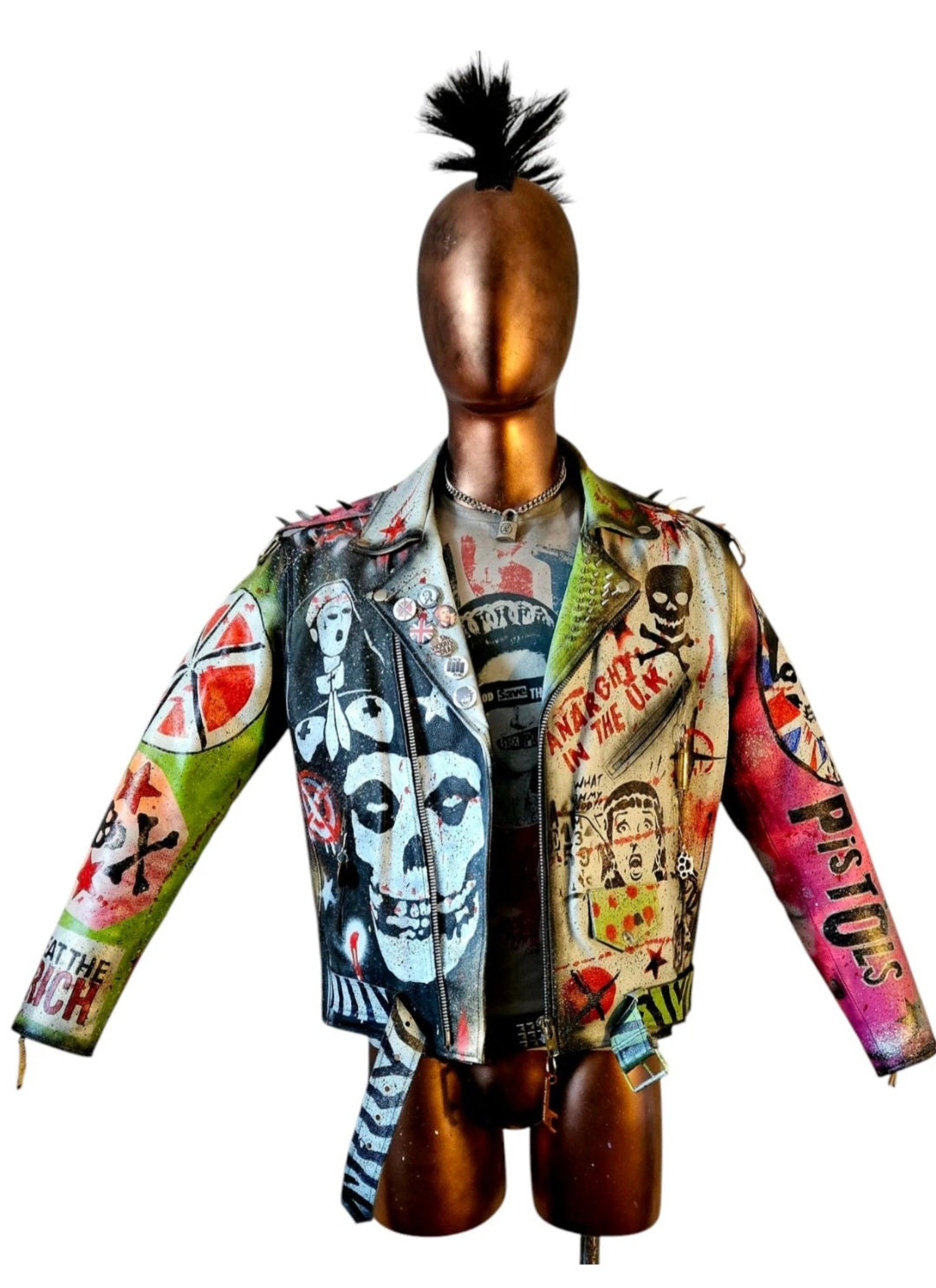 Vintage Leather Spiked Hand Painted Patches Punk Rock Bikers Jacket Al ...