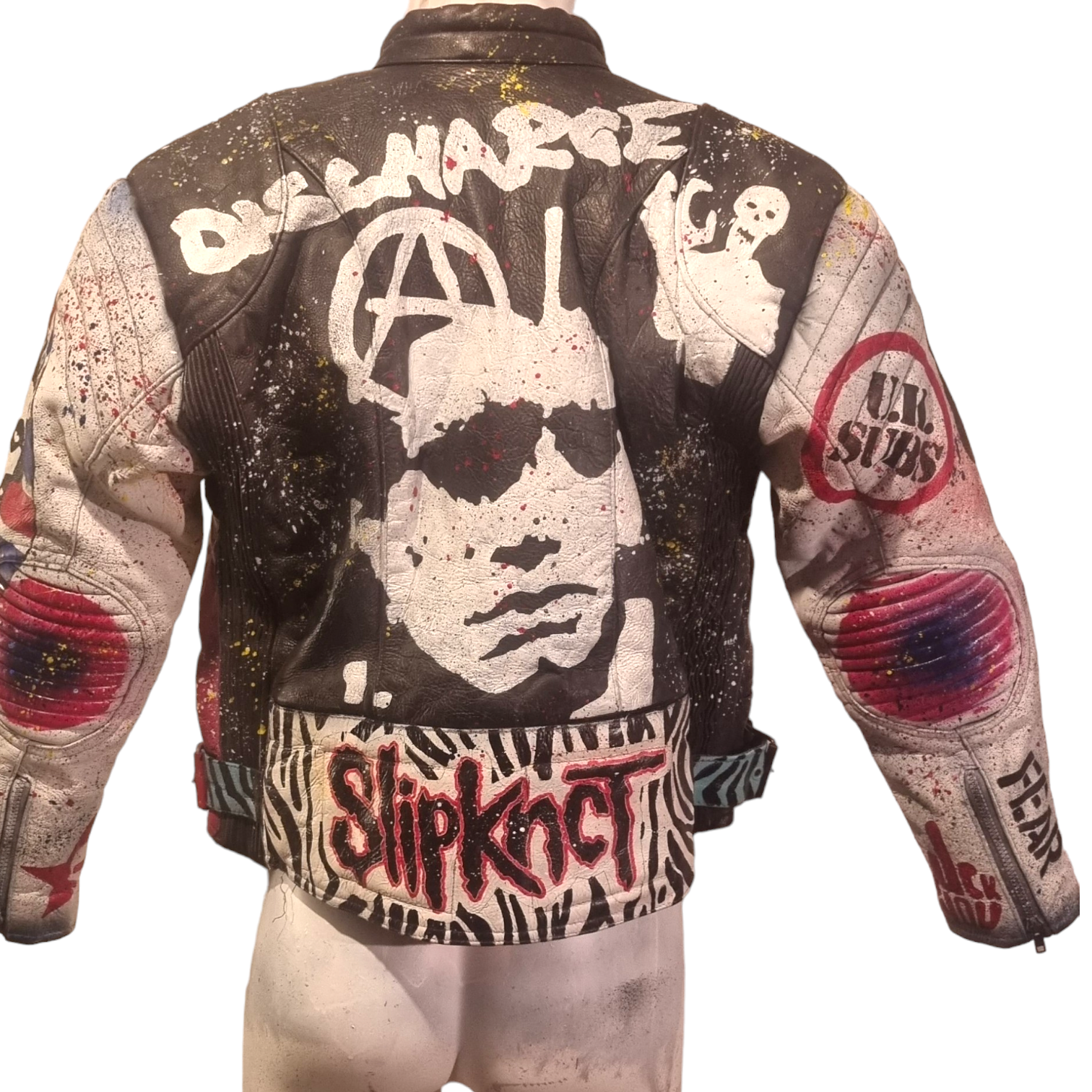 Vintage Leather Spiked Hand Painted Patches Punk Rock Bikers Jacket Al ...